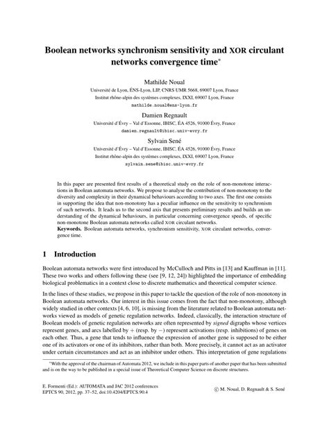pdf boolean networks synchronism sensitivity and xor circulant