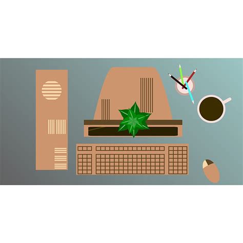 직장 책상 컴퓨터 공장 커피 최고 각도 벡터 Ai Eps Uidownload