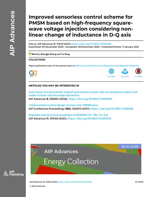 Pdf Improved Sensorless Control Scheme For Pmsm Based On High Frequency Square Wave Voltage