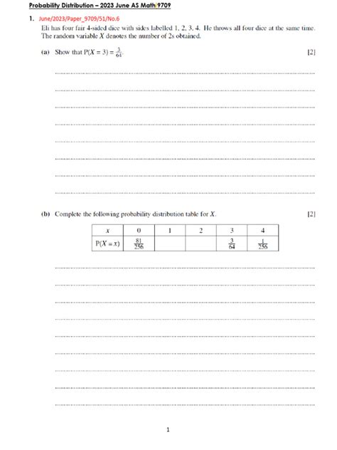 Probability Distribution 9709 Pdf