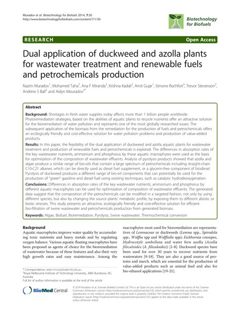 Pdf Dual Application Of Duckweed And Azolla Plants