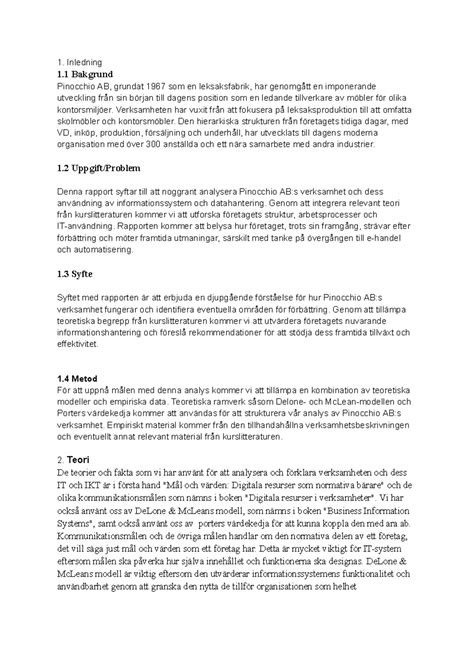 Labb 1 Pinochio Ab 1 Inledning 1 Bakgrund Pinocchio Ab Grundat