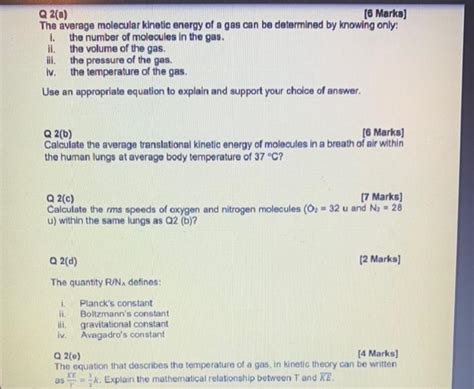 Solved Q 2a 6 Marks The Average Molecular Kinetic Energy
