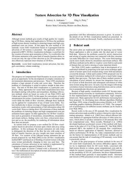 Texture Advection For 3d Flow Visualization