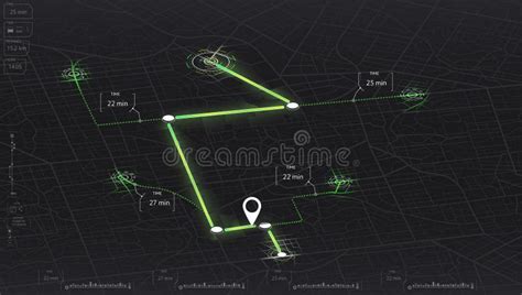 Isometric Gps Map Navigation To Own House Garish Vector Illustration