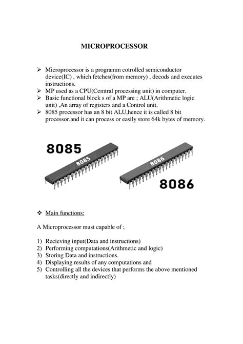 Introductio To Microprocessor MICROPROCESSOR Microprocessor Is A Programm Cotrolled Studocu