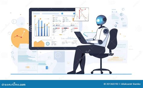 Robot Analyzes Data On A Large Display Screen Stock Illustration Illustration Of Analyzes