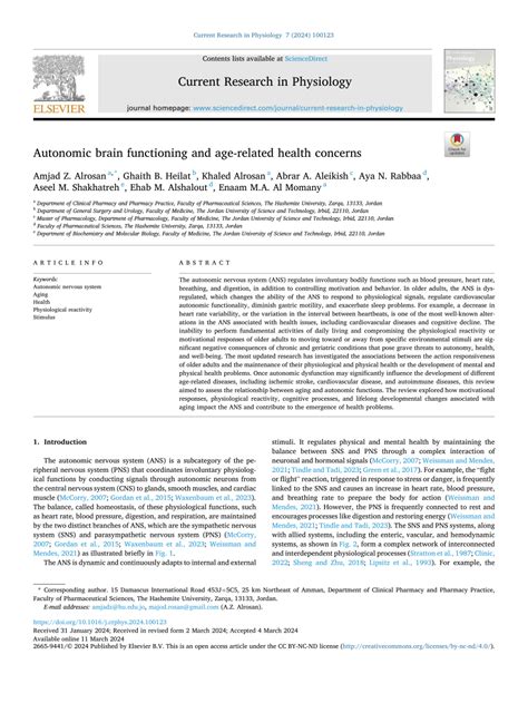 Pdf Autonomic Brain Functioning And Age Related Health Concerns