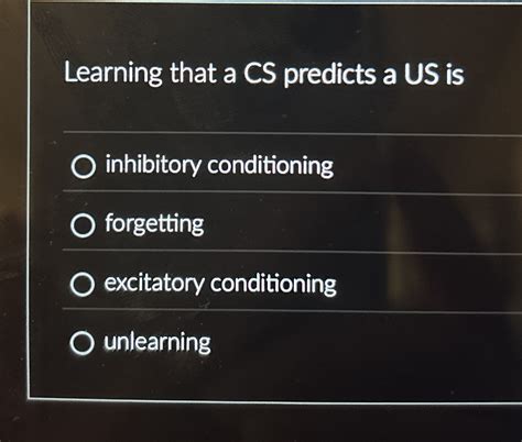Solved Learning That A Cs Predicts A Us Isinhibitory