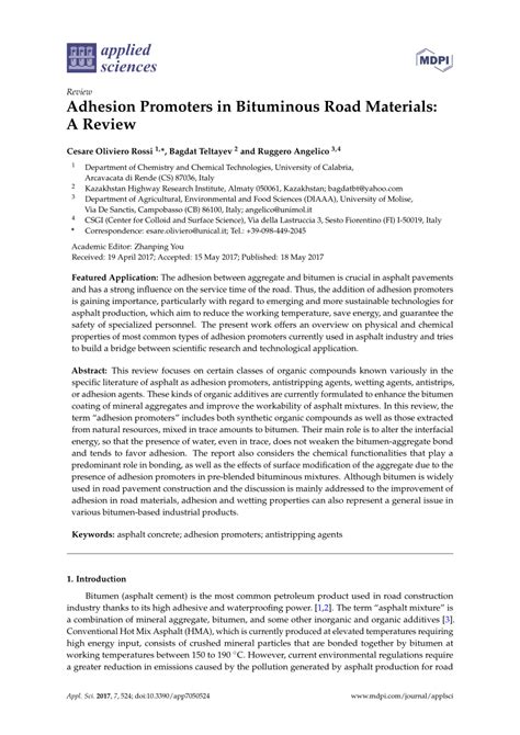 Pdf Adhesion Promoters In Bituminous Road Materials A Review