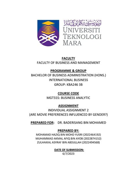 Mgt555 Group Assignment Business Analytic Uitm Studocu
