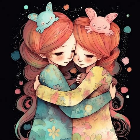 Premium Photo A Digital Illustration Of Two Girls Hugging Each Other