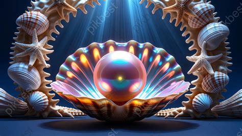 Beautiful Digital Illustration Of An Open Clam Shell With A Shimmering
