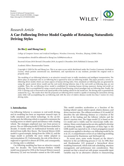 Pdf A Car Following Driver Model Capable Of Retaining Naturalistic