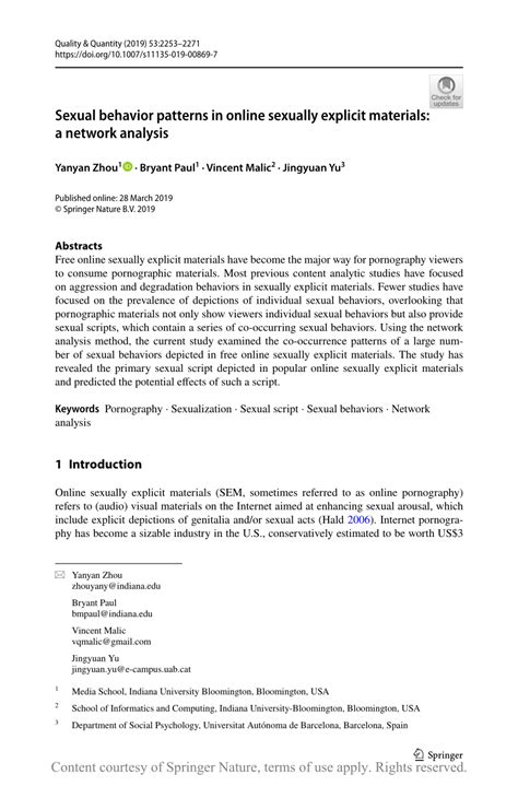 Sexual Behavior Patterns In Online Sexually Explicit Materials A Network Analysis Request PDF