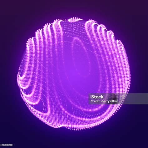 추상적인 벡터 메쉬 필드 효과의 깊이 가진 어두운 보라 빛 배경에 Cliced 구체 미래의 스타일 카드입니다 비즈니스에 대 한 우아한 배경입니다 Bokeh와 손상 된 포인트