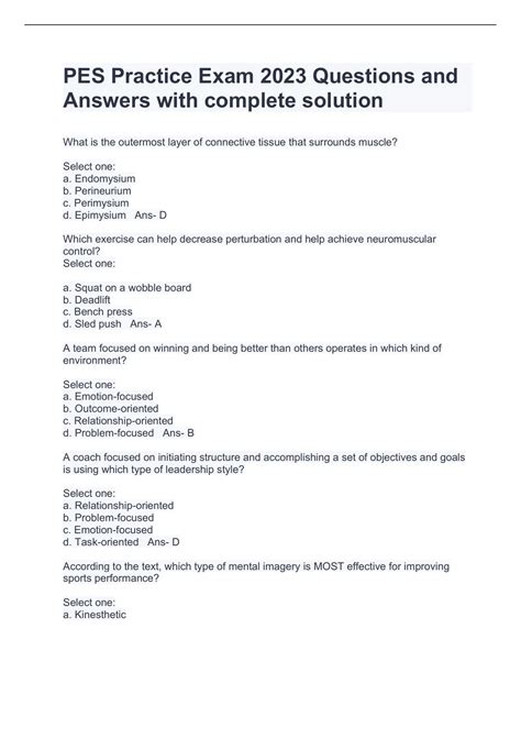 Pes Practice Exam 2023 Questions And Answers With Complete Solution Pes Stuvia Us