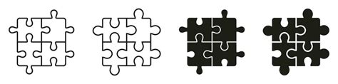Teamwork Idea Logic Game Combination Solution Symbols Square Jigsaw Parts Fit Line Solid