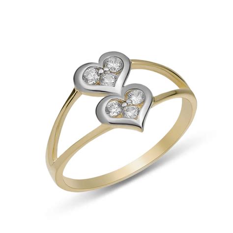 Womens Cz Double Heart Ring 10k Yellow Gold