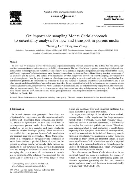 Pdf On Importance Sampling Monte Carlo Approach To Flow And Transport