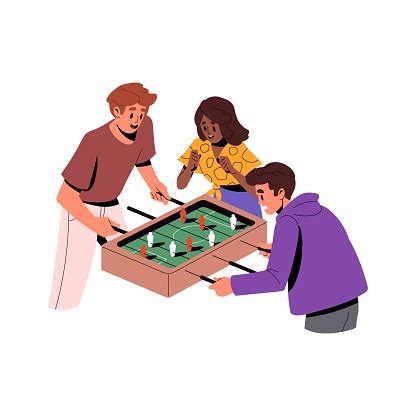 Друзья Играют В Футбол За Столом Люди Игроков Во Время Игры В ...