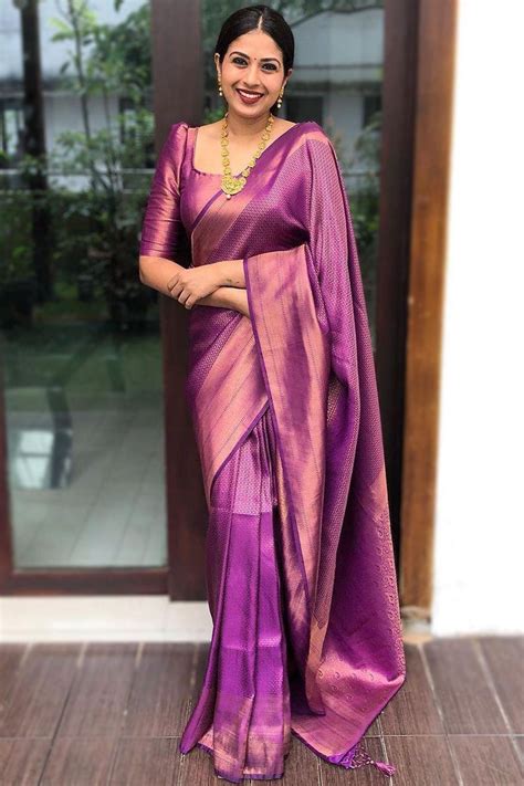 Plum Purple Weaved Zari Silk Traditional Lightweight Saree Fancy