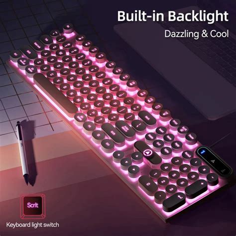 Retro Punk Round Keycap Gaming Keyboard Wired RGB Backlit Keyboard USB Backlight Keys