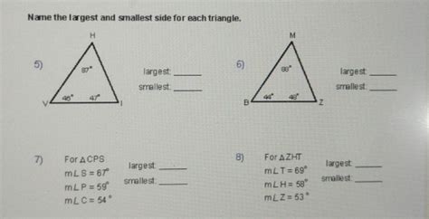Solved Name The Largest And Smallest Side For Each Triangle 5largest