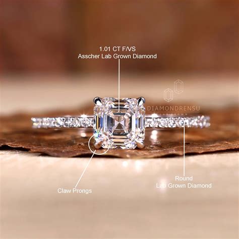 Asscher Cut Diamond Ring Pave Engagement Ring Diamond Rensu