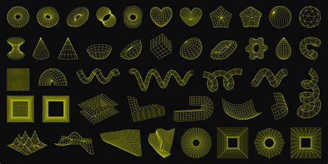 Set Of Wireframe 3d Geometric Shapes Wire Frame Abstract Figures Torus
