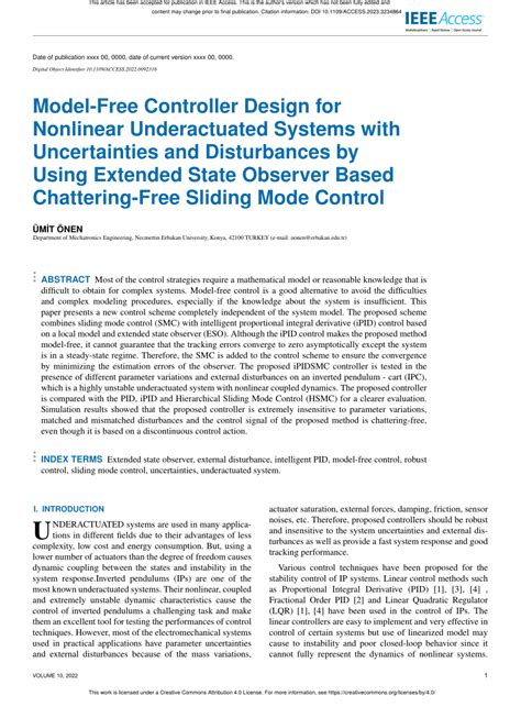 Pdf Model Free Controller Design For Nonlinear Underactuated Systems