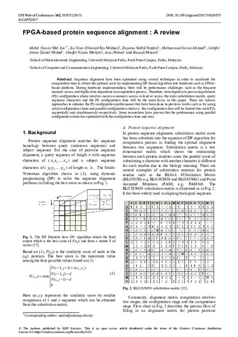 Pdf Fpga Based Protein Sequence Alignment A Review