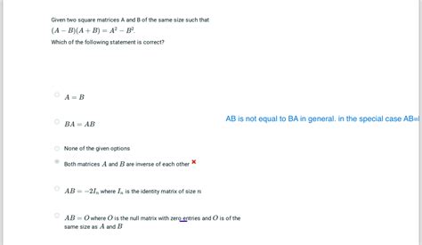 Given Two Square Matrices A And B Of The Same Size