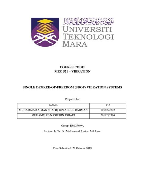 Vibration Assignment Pdf Rotation Around A Fixed Axis Force