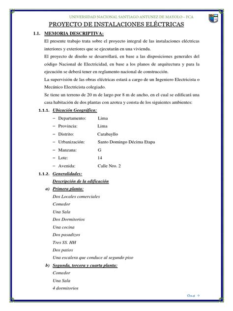 Modelo Proyecto De Instalaciones Electricas Residenciales Pdf