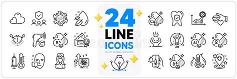 Icons Set Of Aluminium Mineral Vaccine Announcement And Thermometer Line Icons For Web App