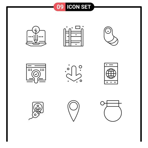 Pictogram Set Of 9 Simple Outlines Of Browser Down New Born Arrow Find Editable Vector Design