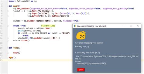 Enhancement Raise Key Errors · Issue 3176 · Pysimplegui