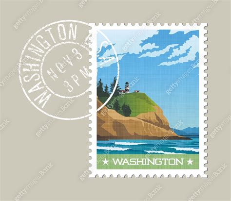 Washington State Postage Stamp Design Vector Illustration Of Rugged