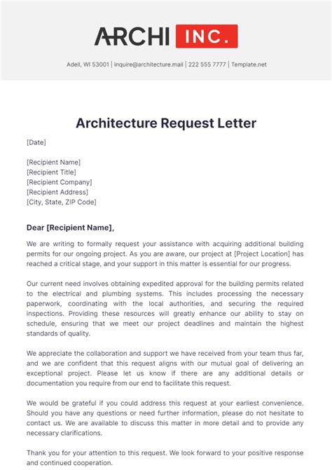 Free Architecture Request Letter Template To Edit Online