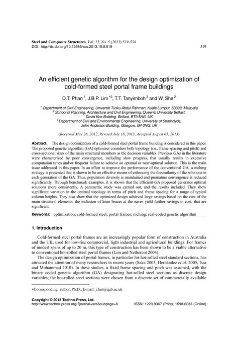 Pdf An Efficient Genetic Algorithm For The Design Optimization Of