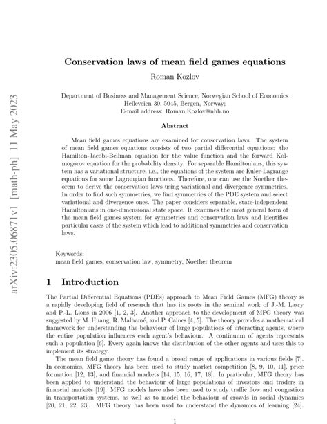 Pdf Conservation Laws Of Mean Field Games Equations