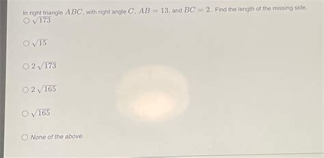 solved in right triangle abc with right angle c ab 13 and