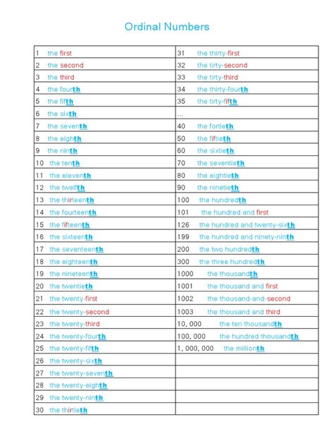 Ordinal Numbers First First Second Second Third Third If Pdf