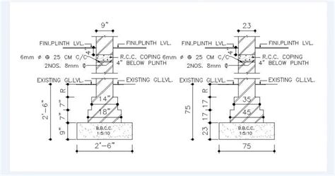 Footings Section And Constructive Structure Details For House Dwg File