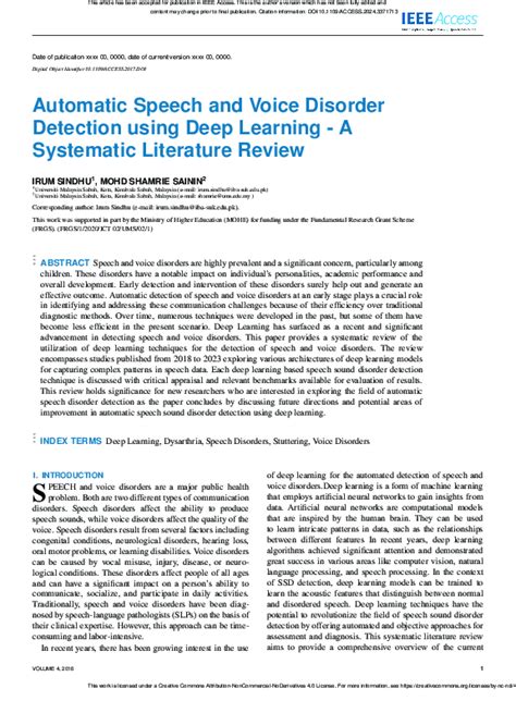 Pdf Automatic Speech And Voice Disorder Detection Using Deep Learning A Systematic