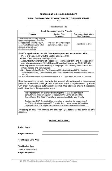 For Ecc Applications This Iee Checklist Report Shall Be Submitted With