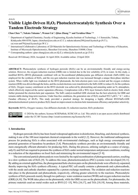 Pdf Visible Light Driven H 2 O 2 Photoelectrocatalytic Synthesis Over A Tandem Electrode Strategy