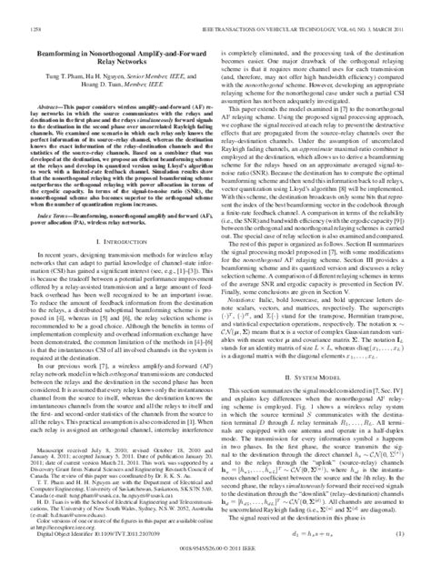 Pdf Beamforming In Nonorthogonal Amplify And Forward Relay Networks Hoang Tuan