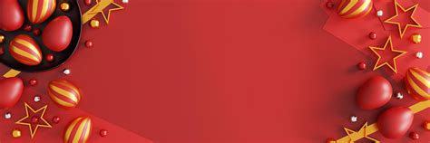 빨간 배경에 아름다운 부활절 달걀 배너 인사말 카드 및 포스터 템플릿 디자인 플랫 레이 맨 위 보기입니다 3d 일러스트레이션 4월에 대한 스톡 사진 및 기타 이미지 Istock